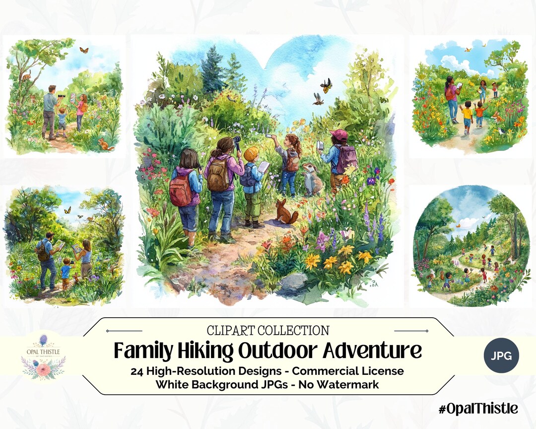 Family Hiking Clipart Outdoor Adventure Art Nature Trail Graphics ...