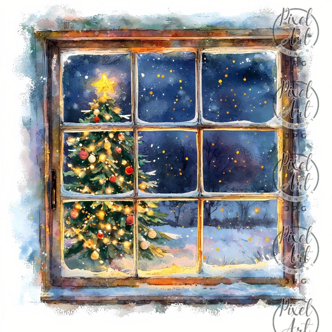 Festive Christmas Window Clipart Snowy Scenes Cozy Decorations Winter ...