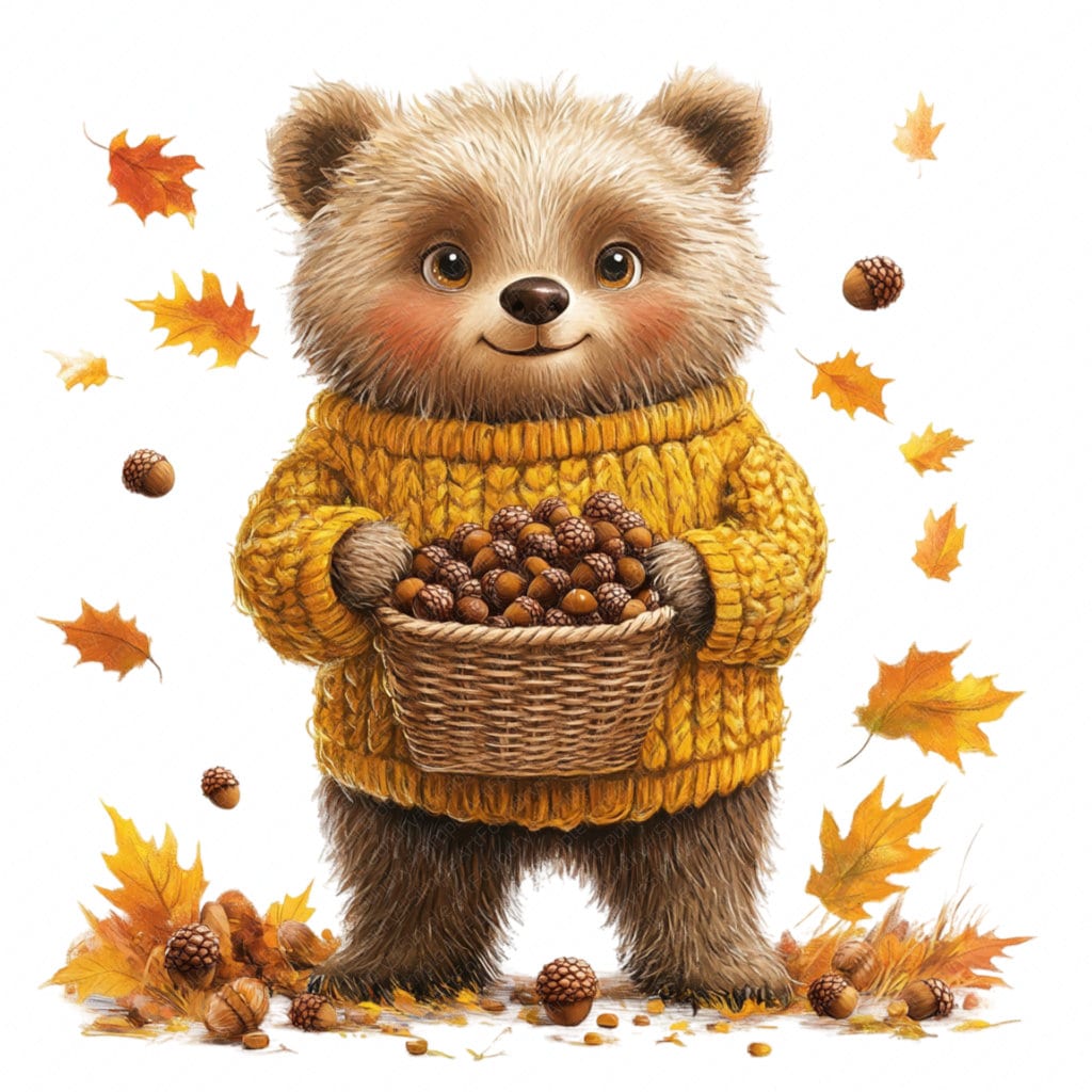Fall Bear Clipart Set, 28 Pngs, Cozy Autumn Bear Illustrations for ...