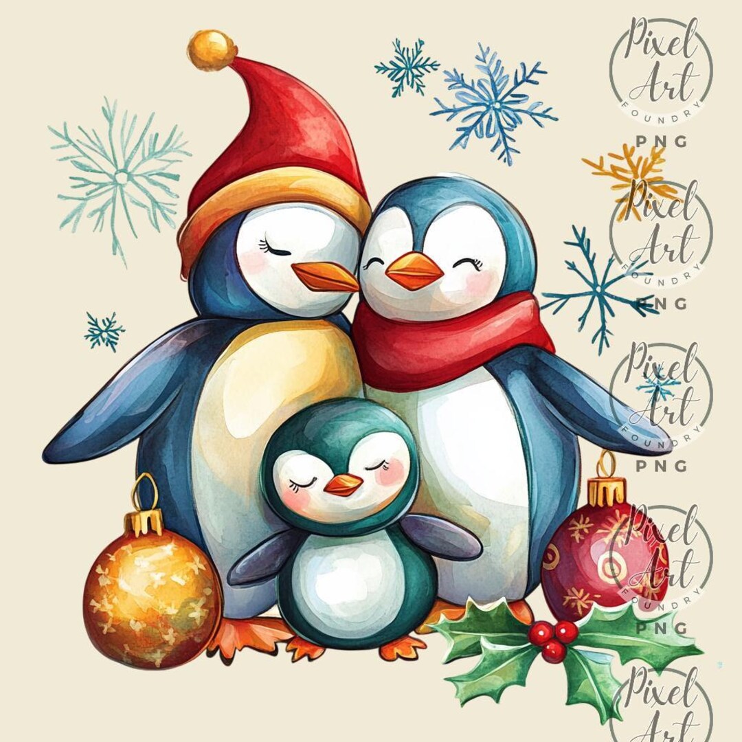 Festive Penguin Christmas Clipart Cute Winter Friends Holiday Decor 12 ...