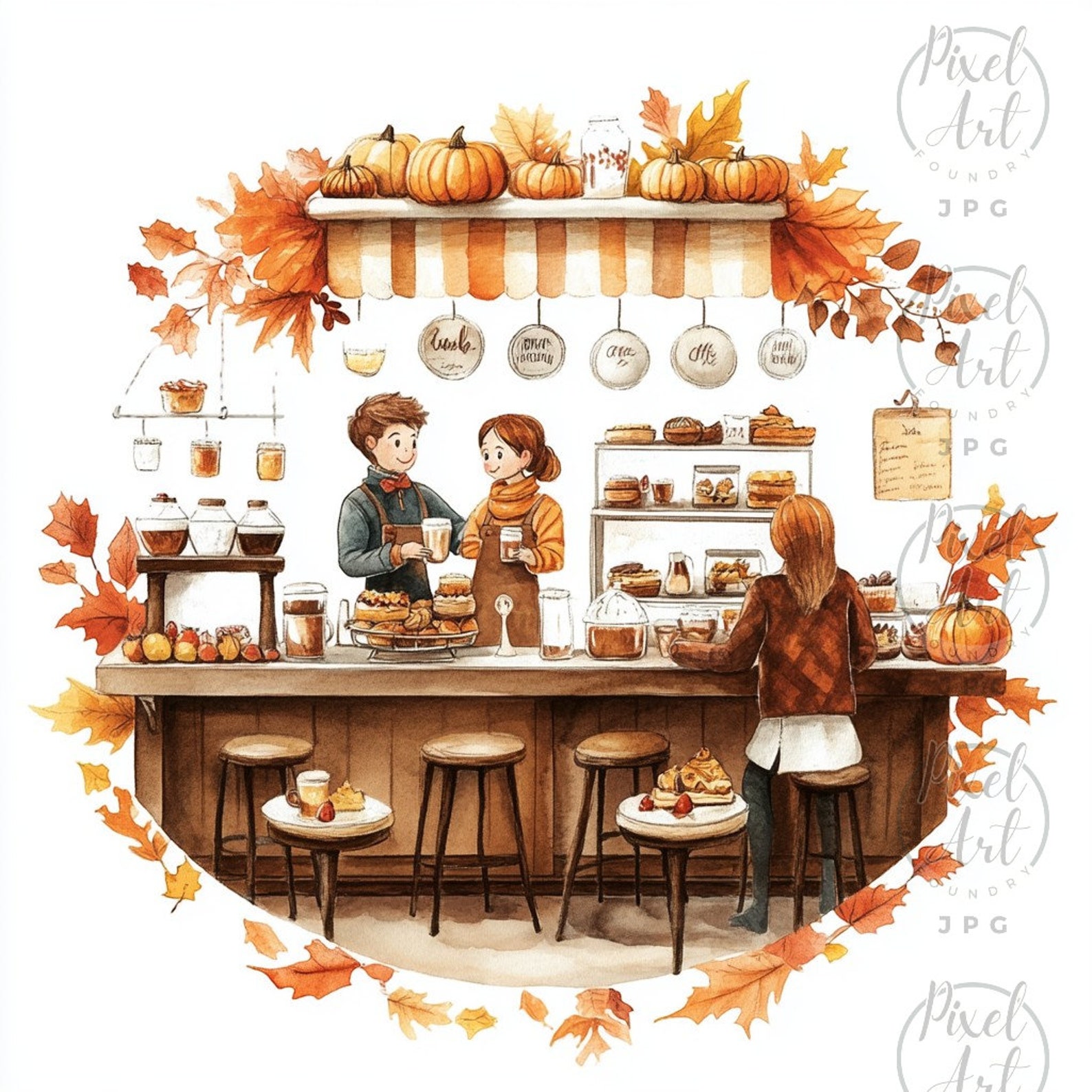 Coffee Shop Fall Scenes Clipart Cozy Autumn Cafe Illustrations Warm ...