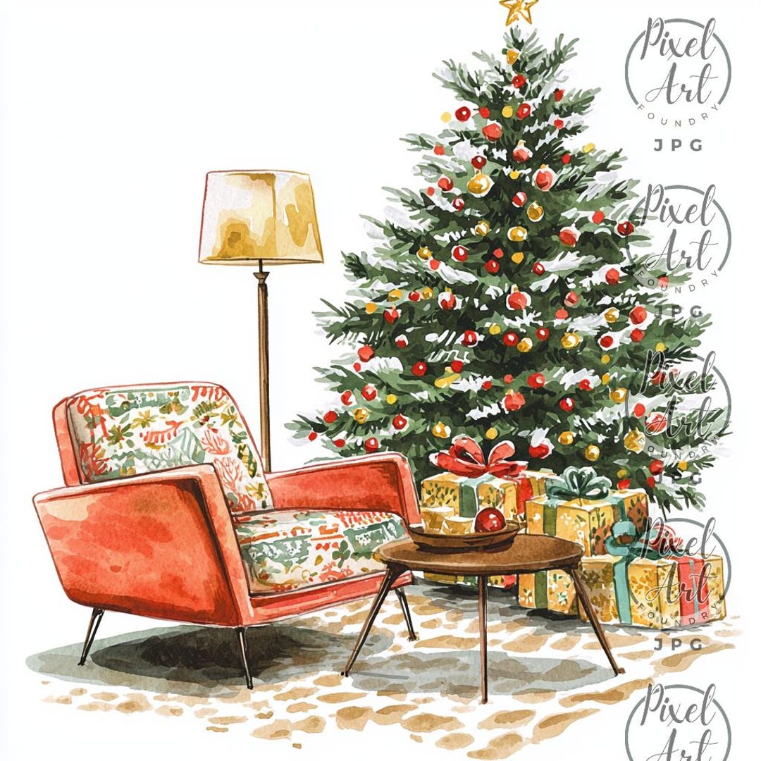 Vintage Retro Christmas Clipart Cozy Holiday Scenes 19 Jpgs Nostalgic ...