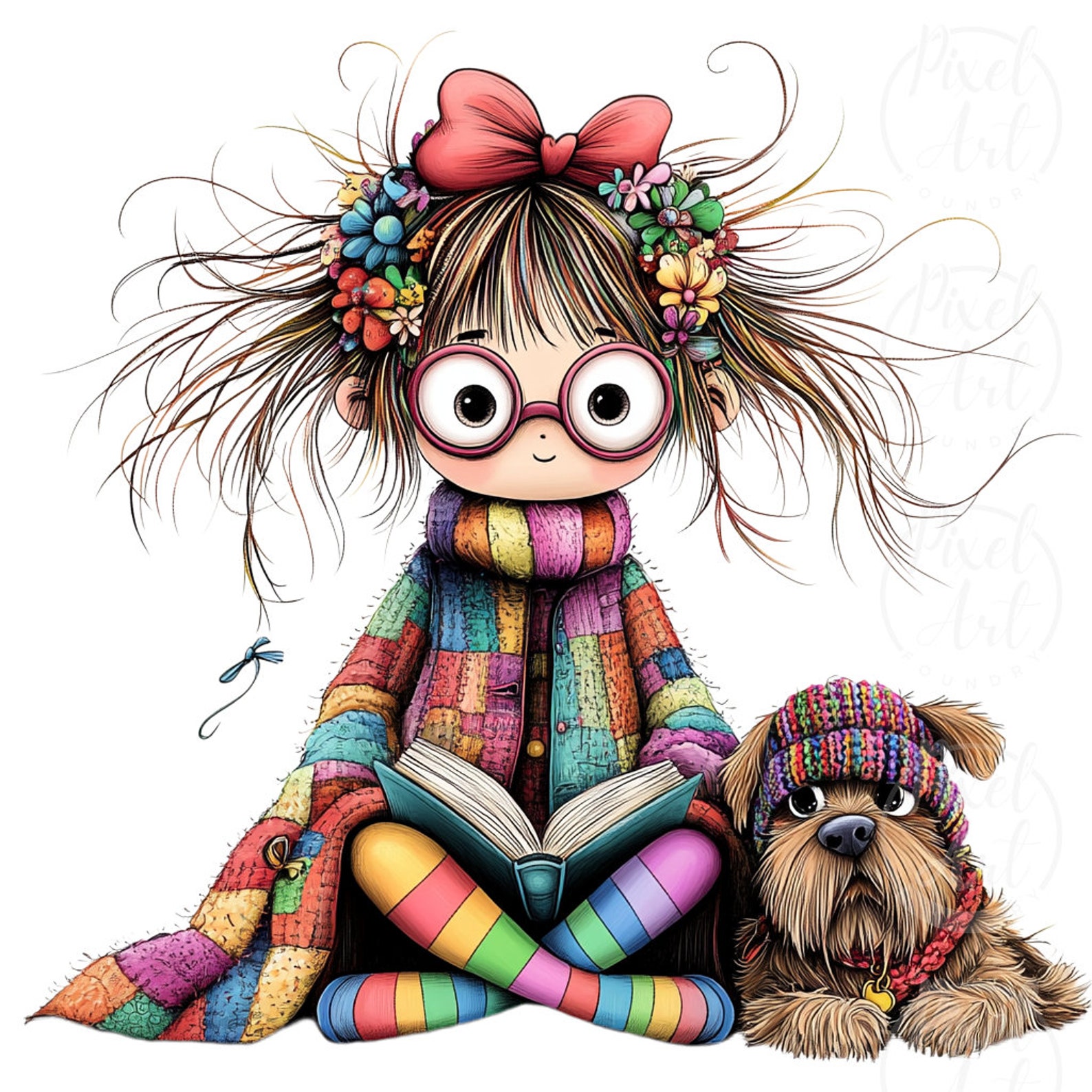 Quirky Girl and Scruffy Dog Clipart: Playful PNG Set - Etsy