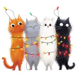 Quirky Christmas Cats Clipart Set – 19 Pngs, Festive Feline Art for ...
