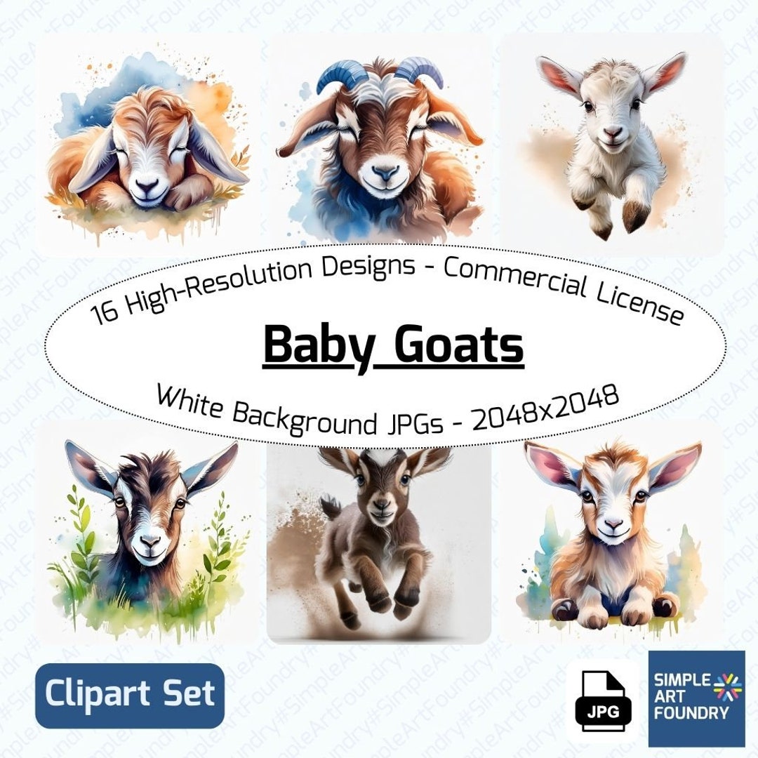 Baby Goat Clipart | 16 Watercolor JPG | Farm Animals for Scrapbooking ...