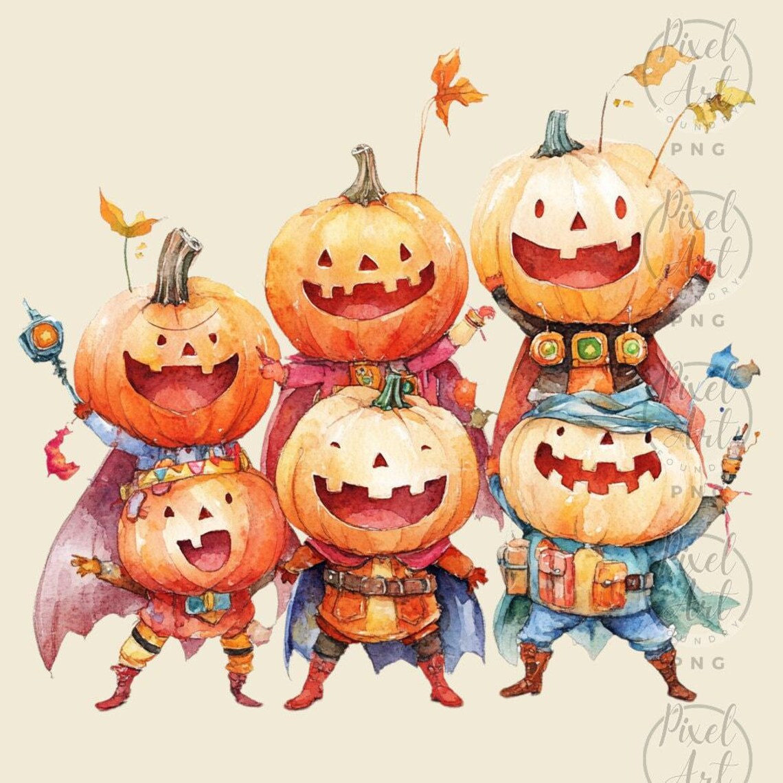 Pumpkin Protectors Clipart: Whimsical Halloween Costume Characters ...