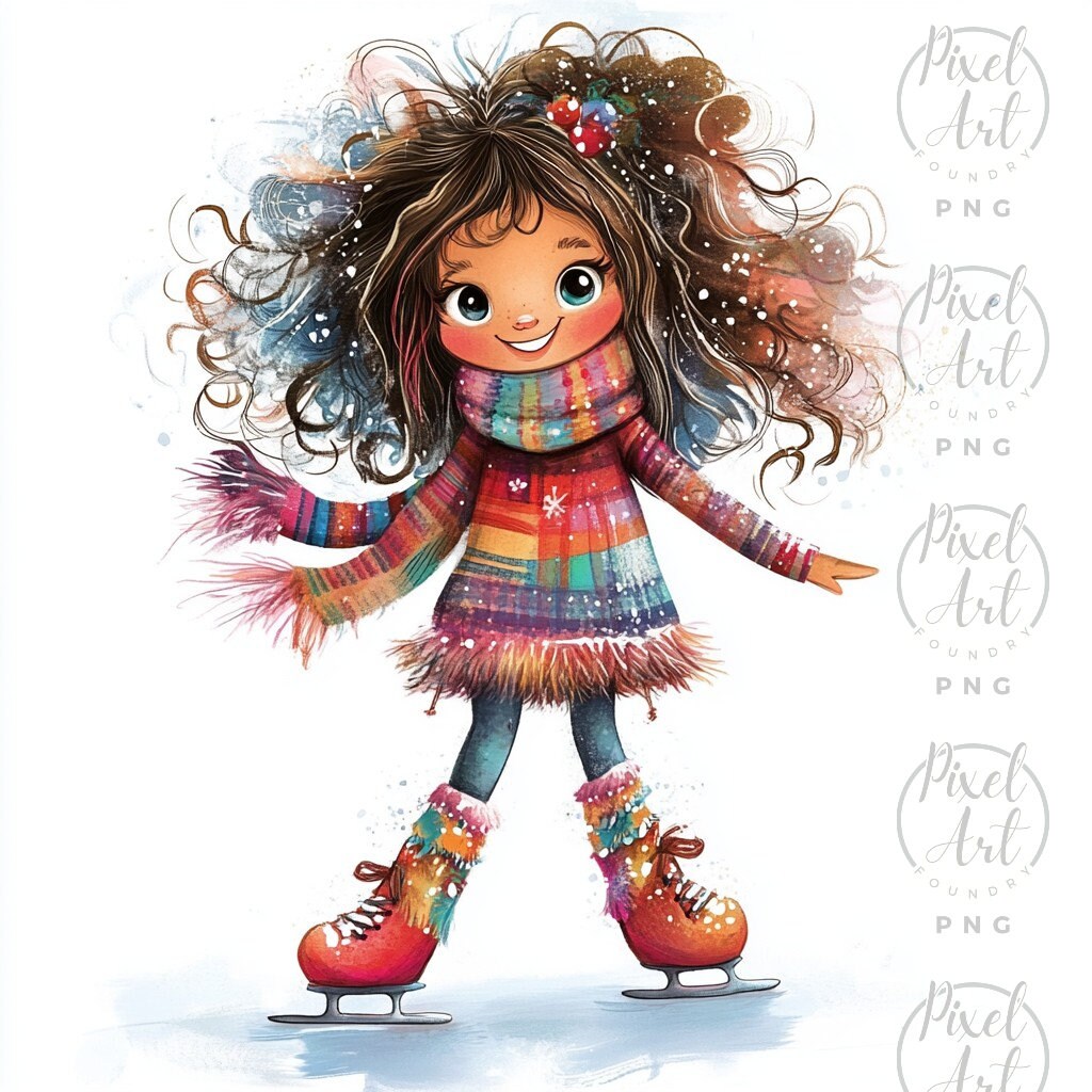 Ice Skating Quirky Girls Clipart Collection Winter Fun Playful Girls ...