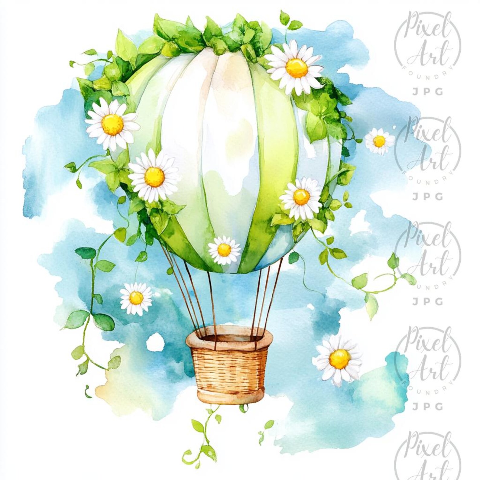 Floating Floral Hot Air Balloons Clipart Pastel Flowers Romantic ...