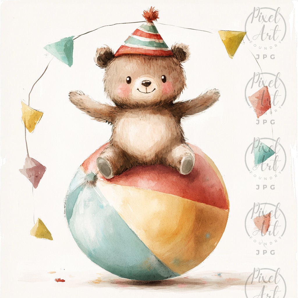 Balancing Bears Clipart, 18 Whimsical Circus Bear Jpgs, Colorful Bear ...