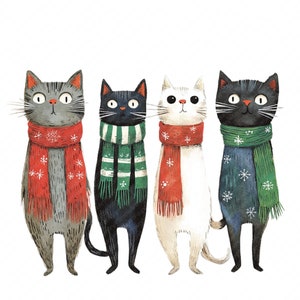 Quirky Christmas Cats Clipart Set – 19 Pngs, Festive Feline Art for ...