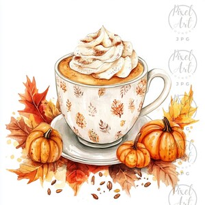 Coffee Cups in Fall Clipart Cozy Autumn Mugs Fall Beverages With ...