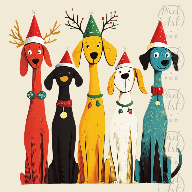 Christmas Dogs Clipart: Festive Holiday Hats, Scrapbooking (PNG) - Etsy