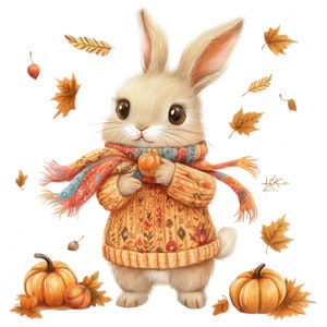 Fall Bunny Clipart Set 28 Pngs Cozy Sweaters & Autumn Leaves Cute ...