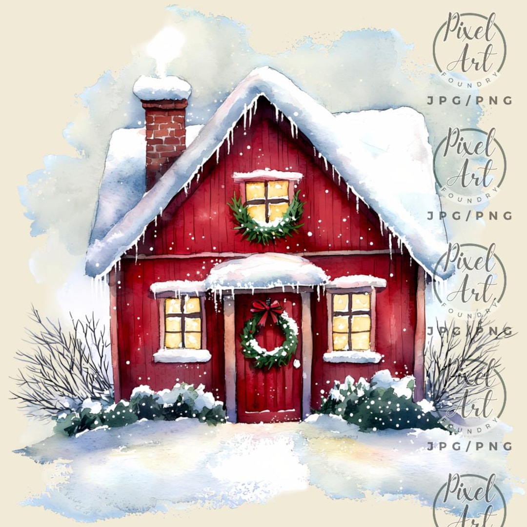 Christmas Houses Clipart: Watercolor Winter Cottages (PNG-JPG) - Etsy