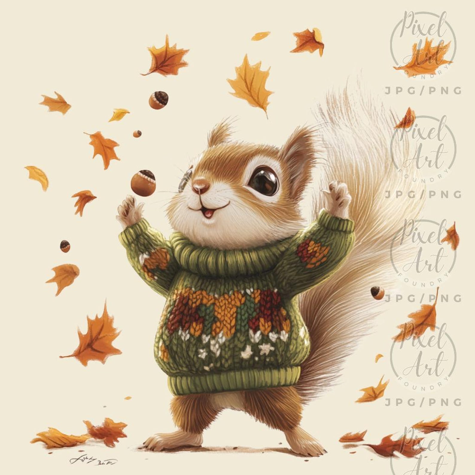 Fall Squirrel Clipart Cozy Autumn Squirrel Art Woodland Animal ...