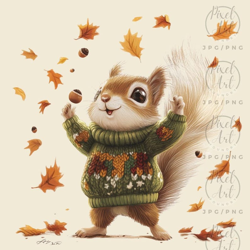 Fall Squirrel Clipart Cozy Autumn Squirrel Art Woodland Animal ...