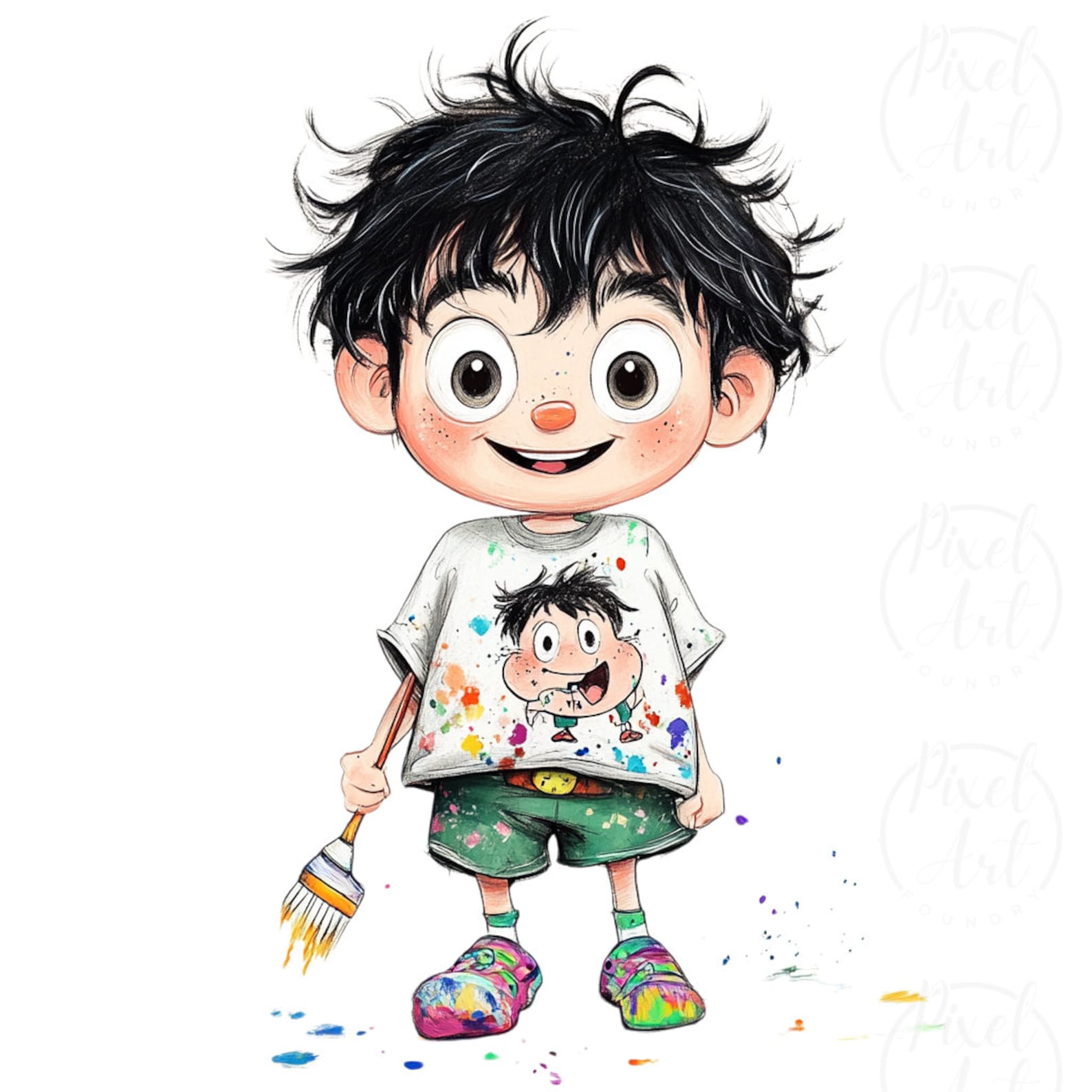 Frizzy-haired Boy Clipart: Playful Cartoon Kids (25 Pngs) - Etsy