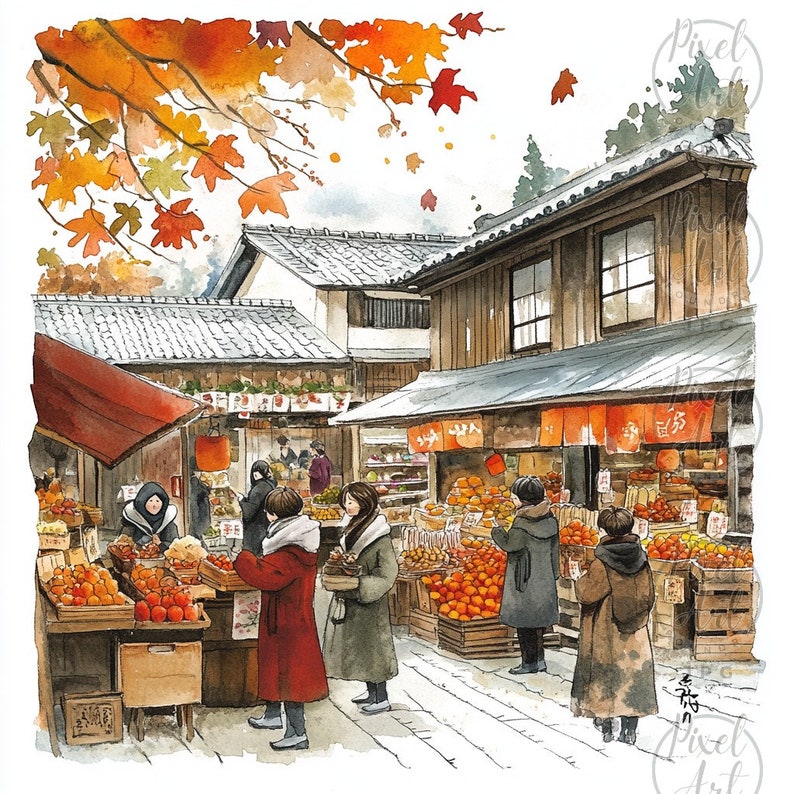 Japan Fall Watercolor Clipart Collection Fall Japan Scenes Traditional ...