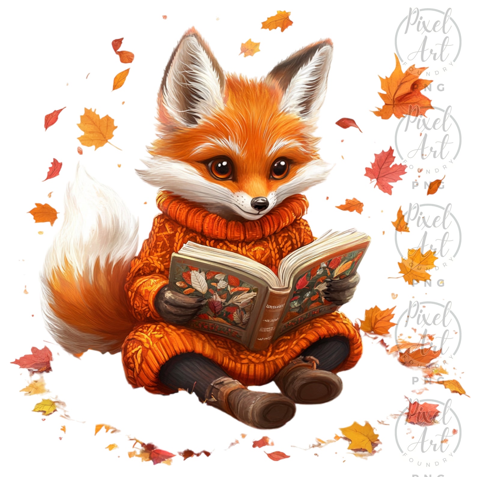 Fall Fox Clipart Set, 24 Pngs, Cozy Foxes With Leaves and Sweaters ...
