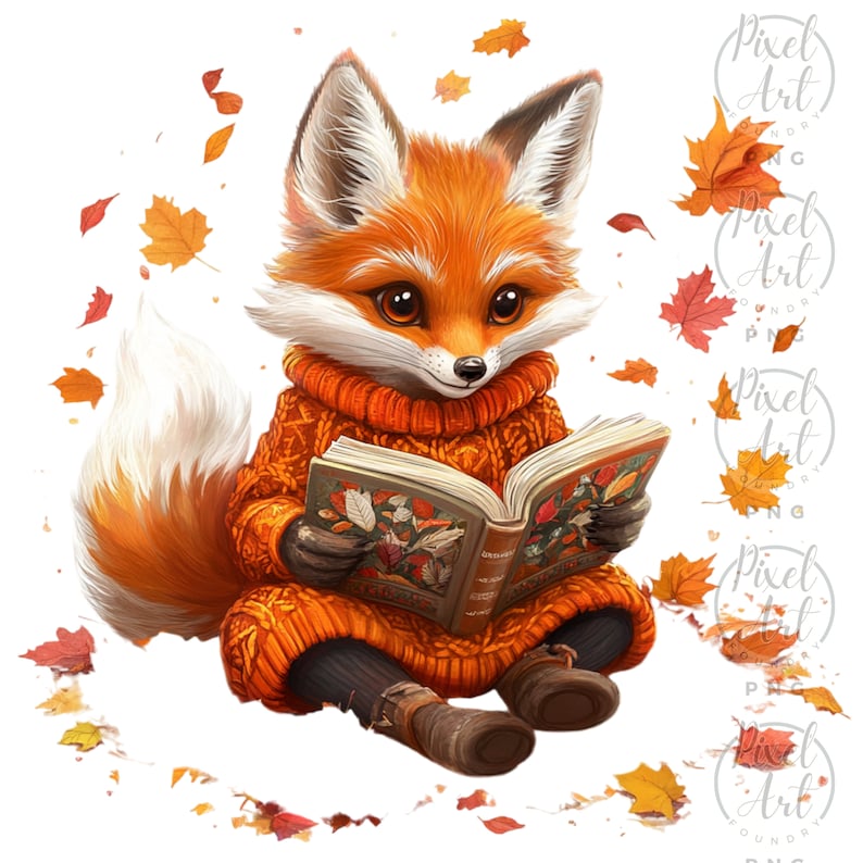 Fall Fox Clipart Set, 24 Pngs, Cozy Foxes With Leaves and Sweaters ...