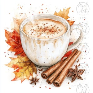 Coffee Cups in Fall Clipart Cozy Autumn Mugs Fall Beverages With ...
