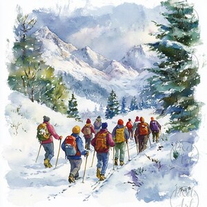 Christmas Hikers Clipart Festive Hiking Winter Wonderland Art Holiday ...