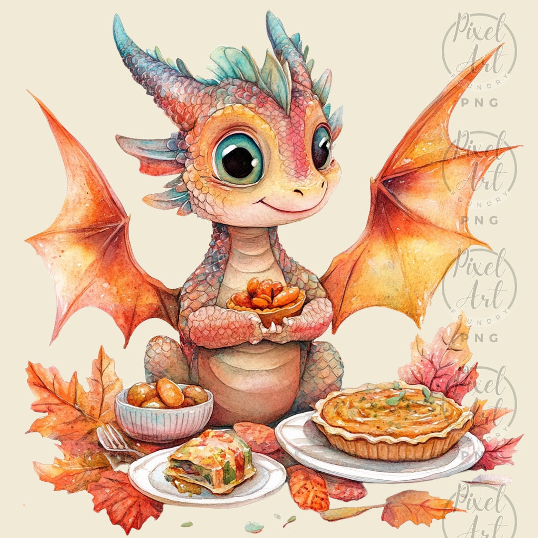 Feasting Dragons Clipart Set Whimsical Baby Dragon Digital Art ...