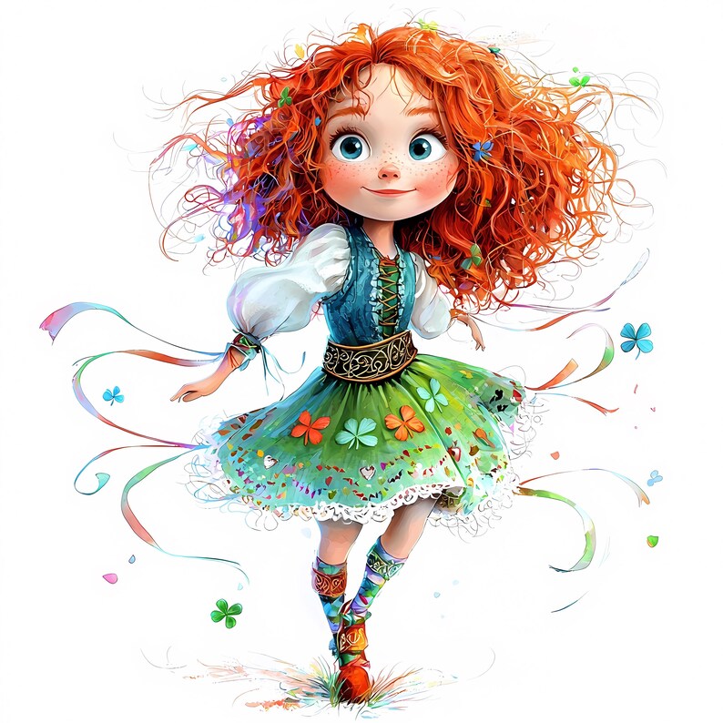 Irish Step Dancer Clipart: Whimsical Curly-haired Girl (JPG) - Etsy