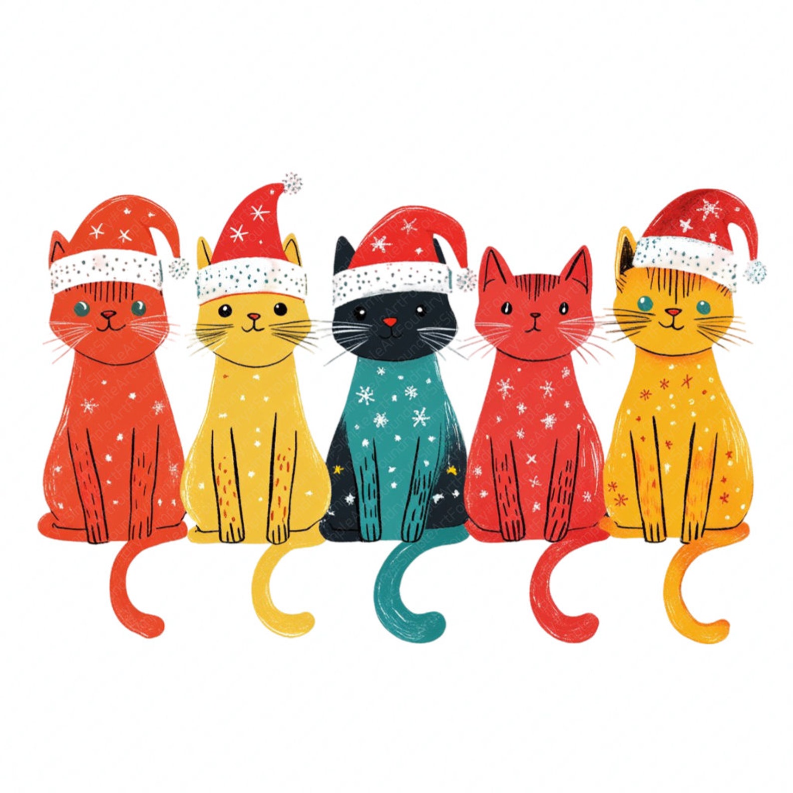 Quirky Christmas Cat Clipart Set, 20 PNG, Festive Cats in Santa Hats ...