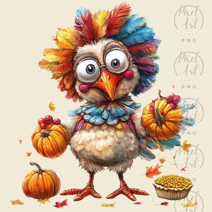 Clumsy Turkey Clown Clipart Set Funny Thanksgiving Turkeys Digital Art ...