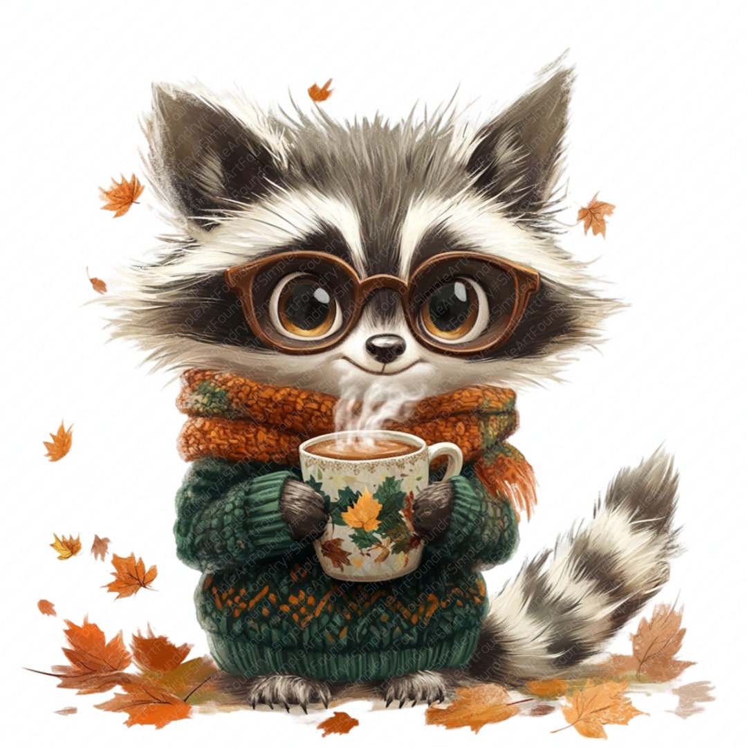 Fall Raccoon Clipart Set | 32 Pngs | Autumn Animal Designs | Cozy ...