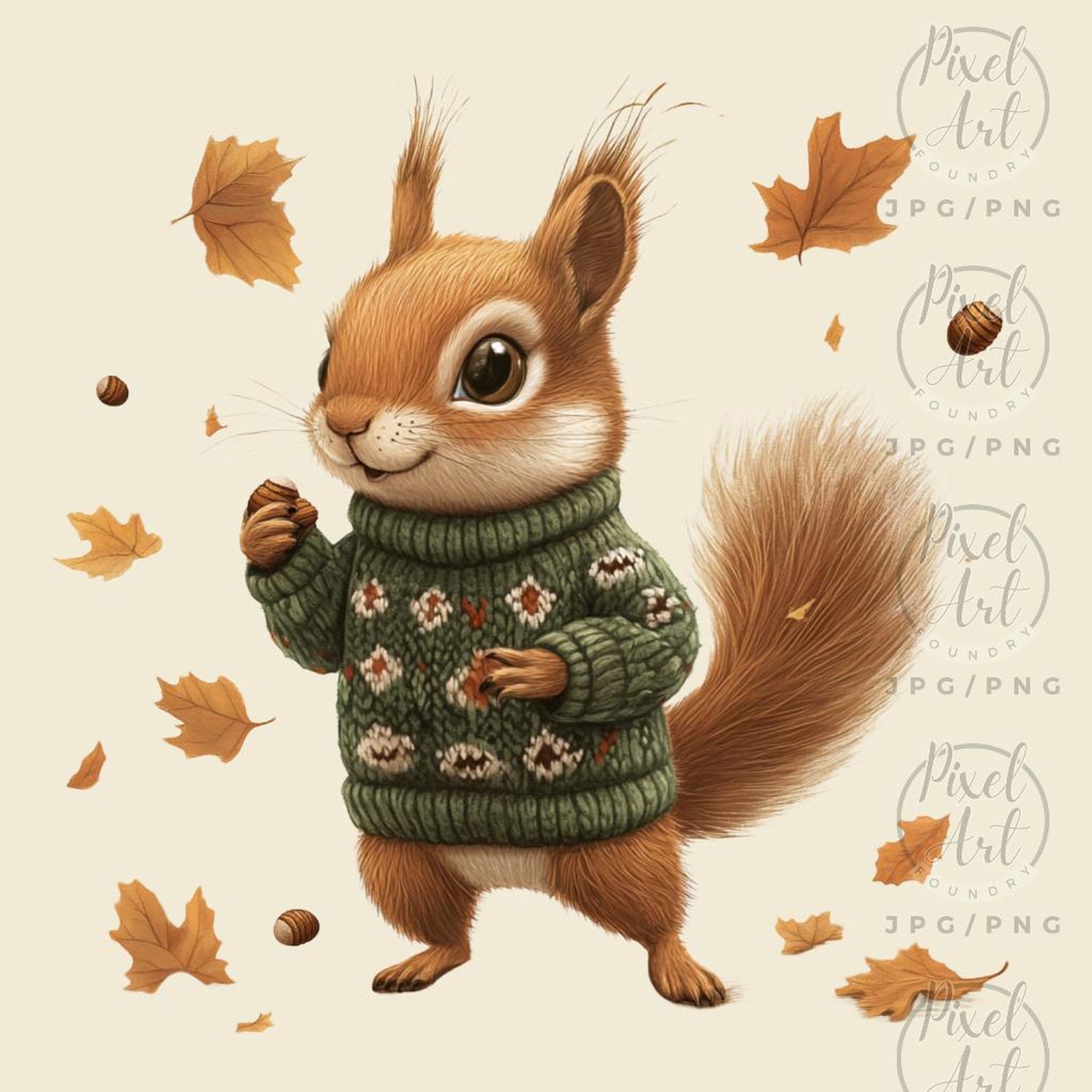 Fall Squirrel Clipart Cozy Autumn Squirrel Art Woodland Animal ...