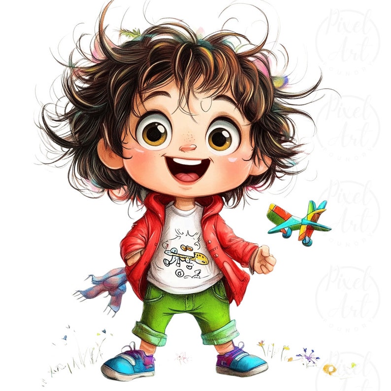 Frizzy-haired Boy Clipart: Playful Cartoon Kids (25 Pngs) - Etsy
