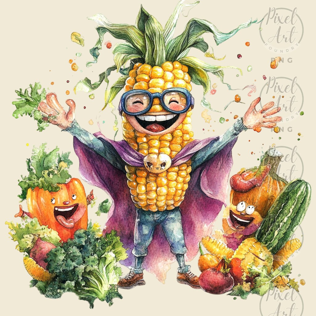 Corny Crusaders Clipart Set Cute Corn Characters Superhero Corn ...