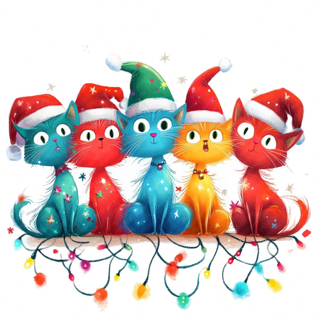 Colorful Christmas Cats Clipart Set, 17 Pngs of Festive Cats Wrapped ...
