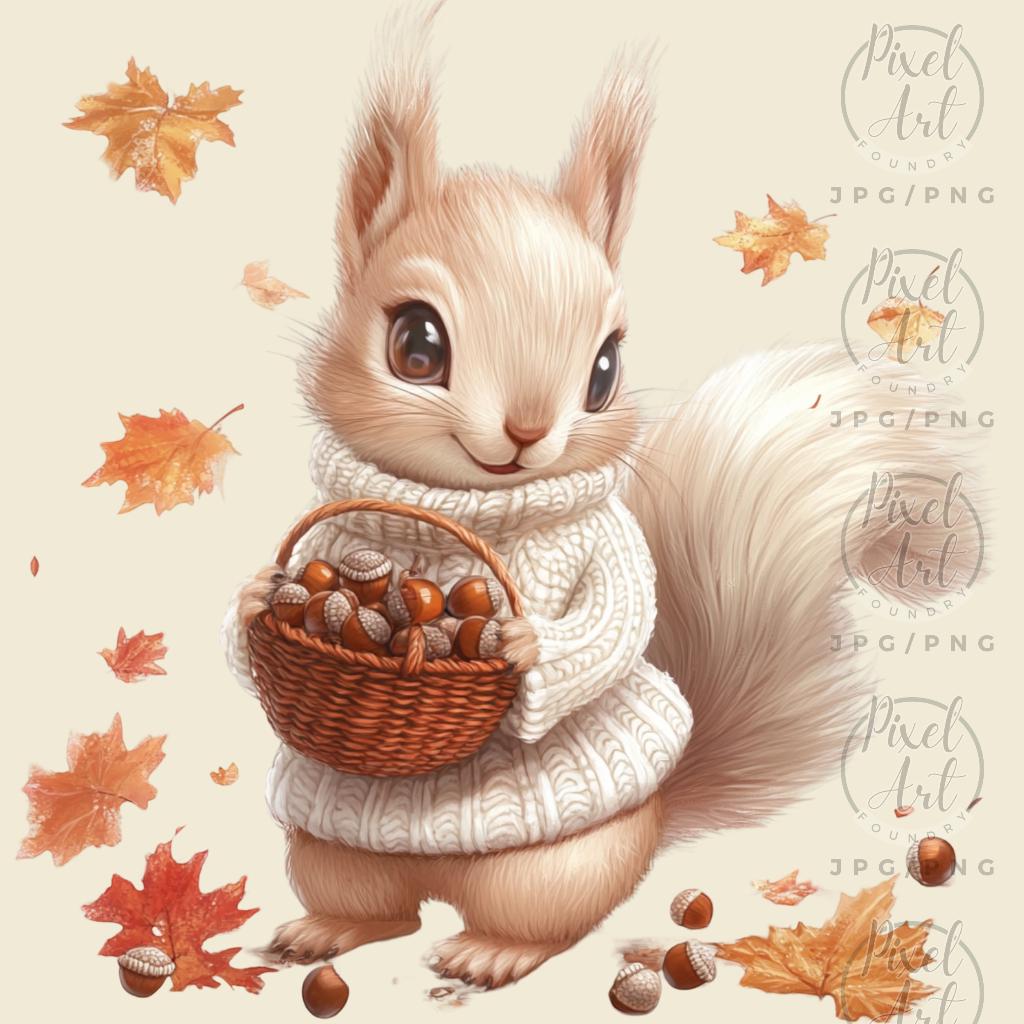 Fall Squirrel Clipart Cozy Autumn Squirrel Art Woodland Animal ...