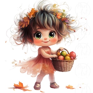 Thanksgiving Baby Girl Clipart: Quirky Harvest PNG (digital Download ...