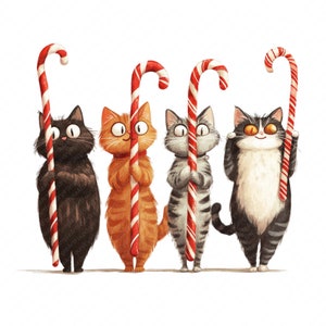 Quirky Christmas Cats Clipart Set – 19 Pngs, Festive Feline Art for ...