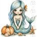 Thanksgiving Mermaid Clipart Cute Watercolor Mermaids With Pumpkins ...