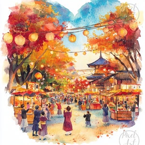 Japan Fall Watercolor Clipart Collection Fall Japan Scenes Traditional ...