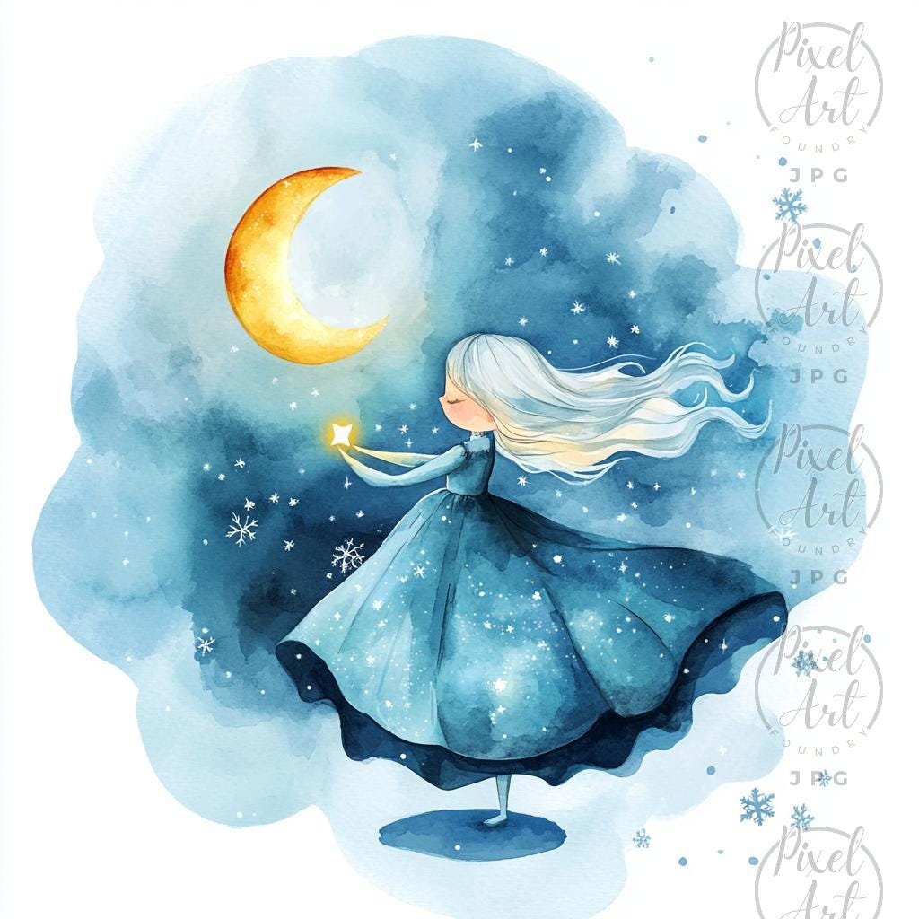 Dreamy Celestial Snow Sprites Clipart Magic Winter Night Art Ethereal ...