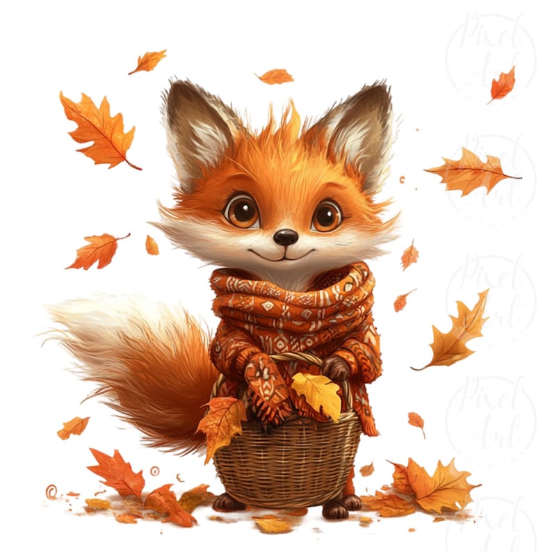 Fall Fox Clipart Set, 28 Pngs, Cozy Foxes With Leaves and Sweaters ...