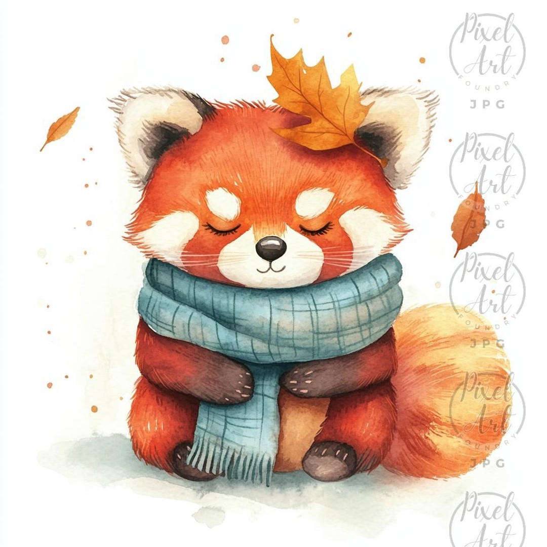 Snuggly Red Panda Clipart: Cozy Autumn Watercolor (digital Design) - Etsy
