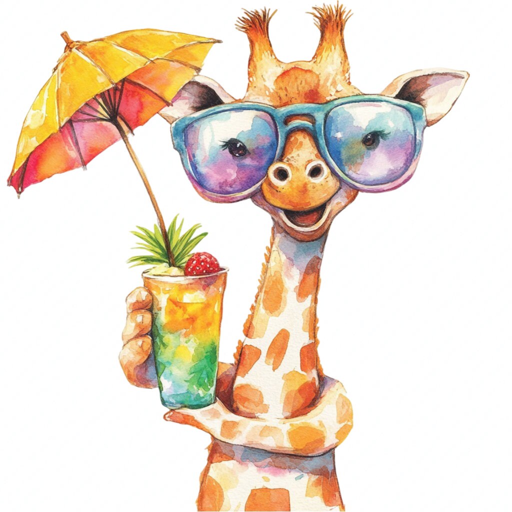 Tropical Giraffe Clipart Set, 21 Pngs, Cute Safari Animal Illustrations ...