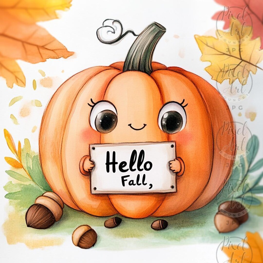 Fall Pumpkin Clipart Bundle: Watercolor Autumn Illustrations (digital ...