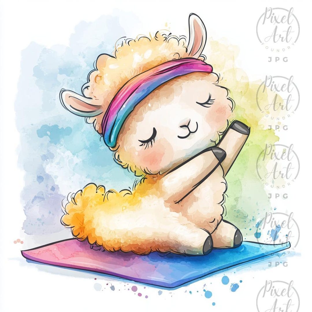 Whimsical Alpaca Yoga Clipart Set Funny Poses 19 JPG Pastel Wellness ...
