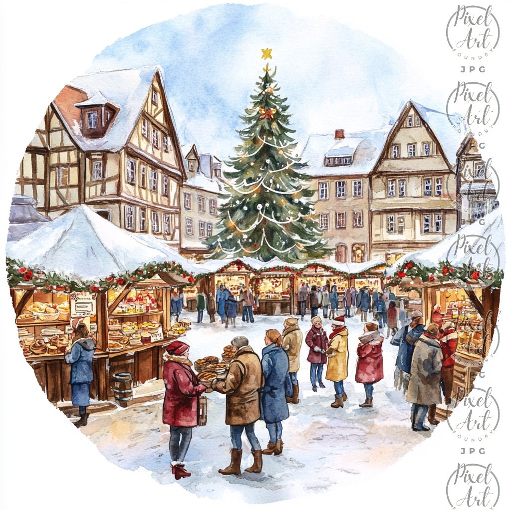 German Christmas Market Clipart, Winter Festival Scene Jpgs, Cozy ...