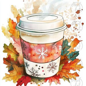 Coffee Cups in Fall Clipart Cozy Autumn Mugs Fall Beverages With ...