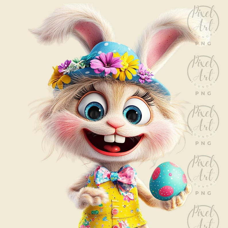 Whimsical Easter Egg Bunny Clipart Set Cute Easter Rabbit Digital Art ...