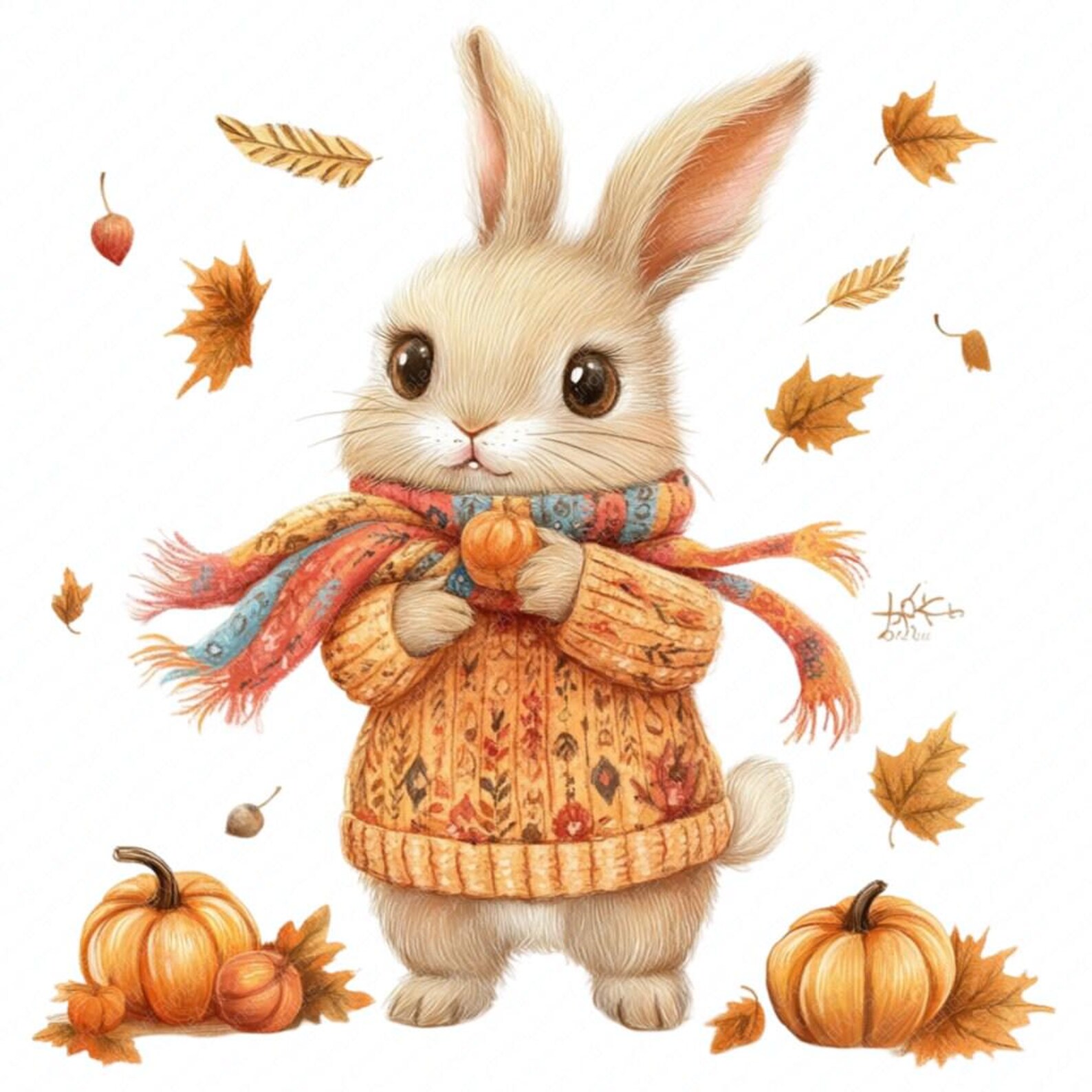 Fall Bunny Clipart Set | Cozy Sweater, Autumn Leaves (28 Pngs) - Etsy